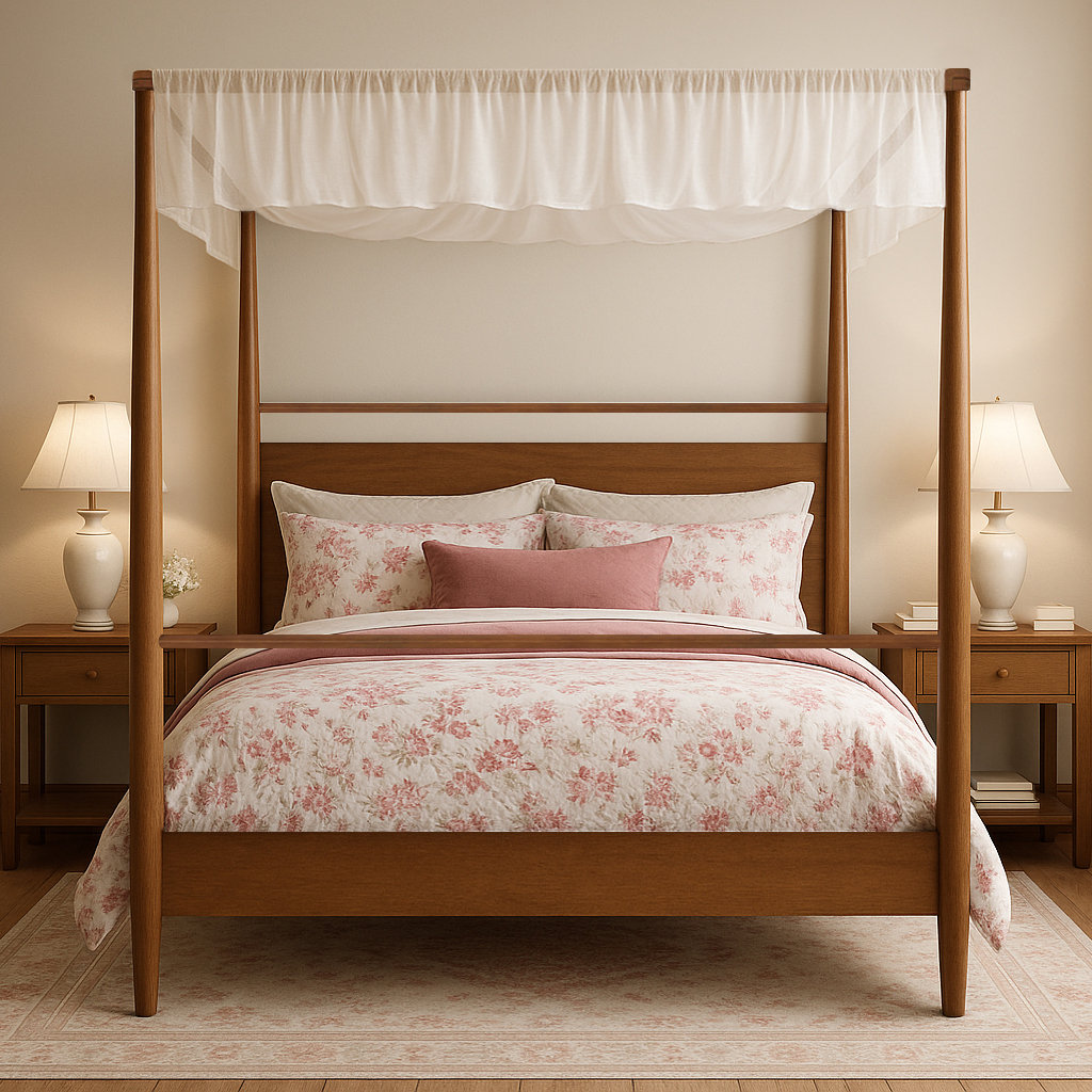 Millwood Pines Emiyah Solid Wood Canopy Bed Frame Four Poster Bed, No Springs Required, Walnut ...